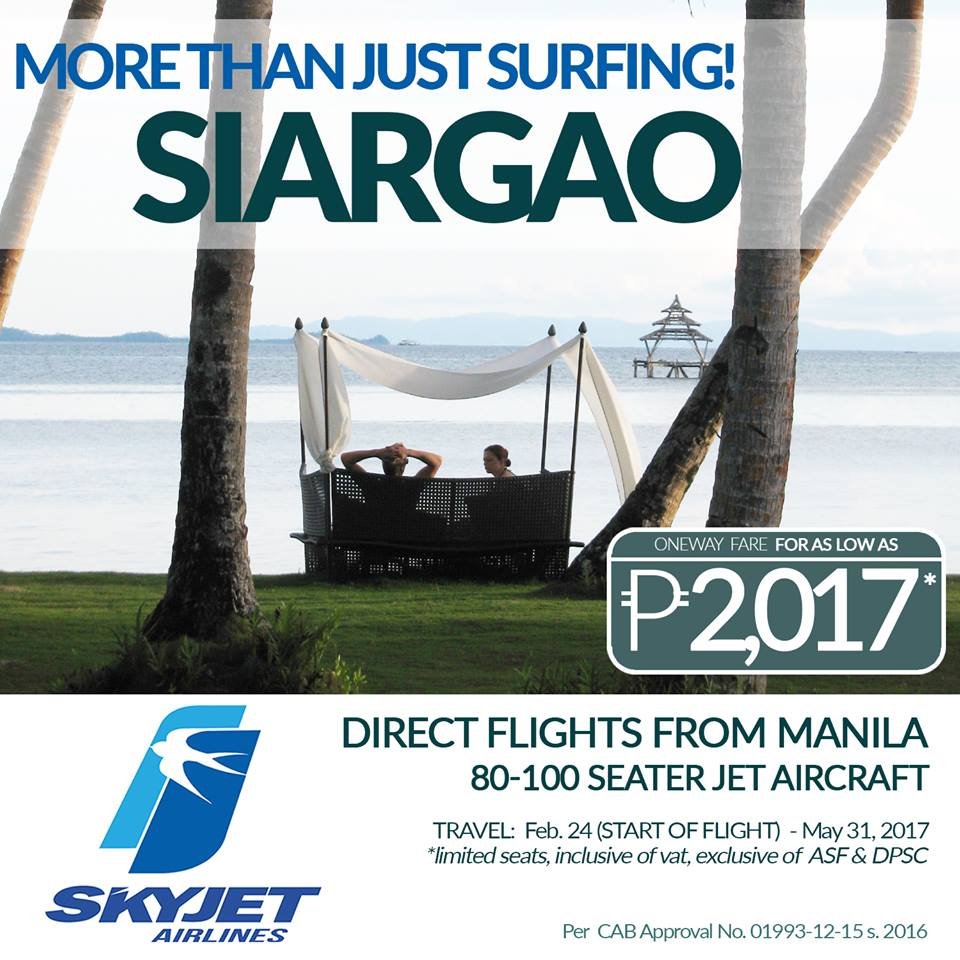 Skyjet Siargao Promo 2017 For As Low As P2017, One-Way